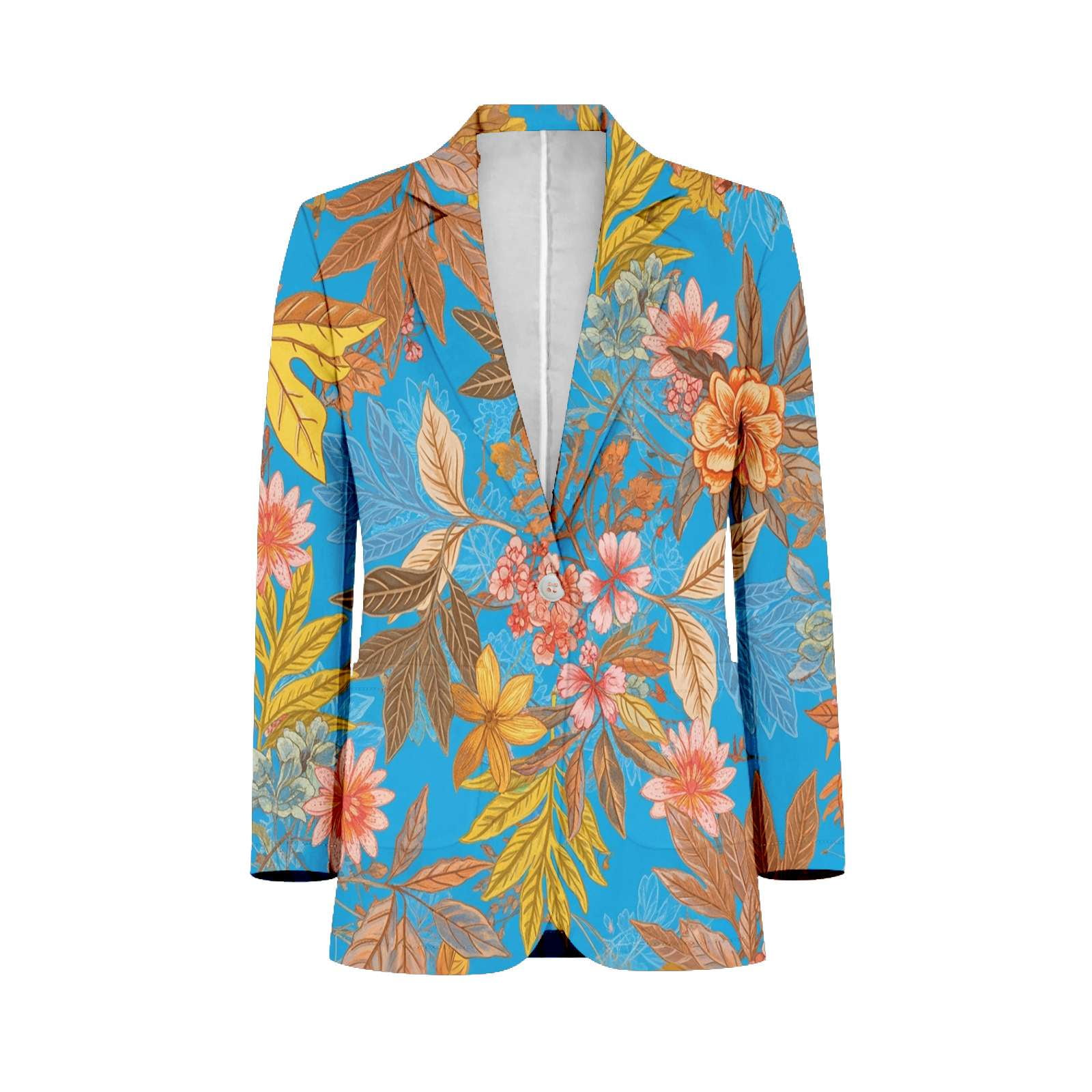 Autumn Floral Blue Print Customized Men's Suits full man Shawl Collar ...