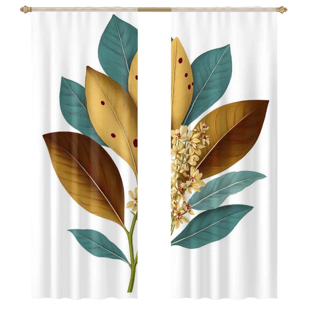 Autumn Floral Botanical Art Print Tulle Curtains For Living Room ...