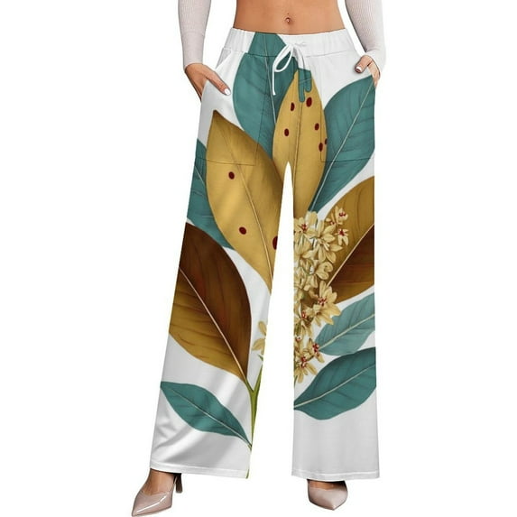 Autumn Floral Botanical Art Print Women's Casual Wide Leg Pants Comfort ...