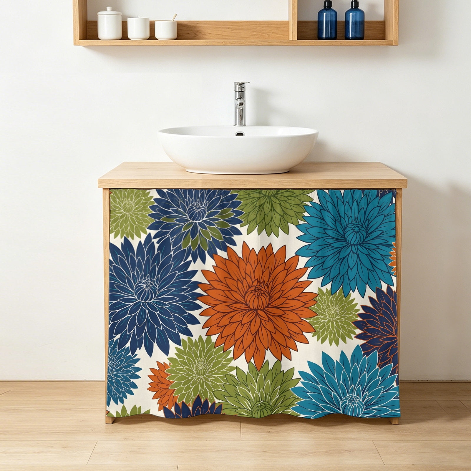 Autumn Floral Cabinet Curtains 10" W x 11" L, Boho Orange Green Blue ...
