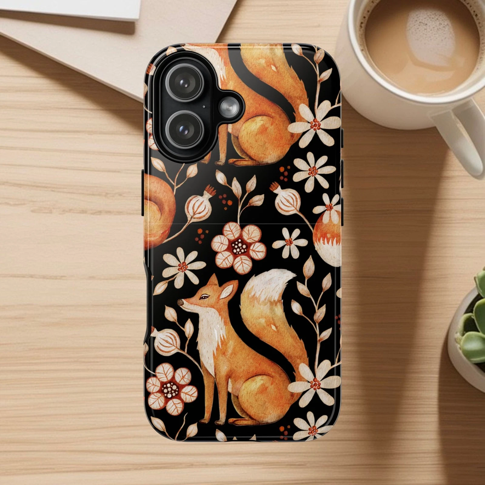 Autumn Floral Fox Art Protective Cover for iPhone 11 12 13 14 15 16 17 ...