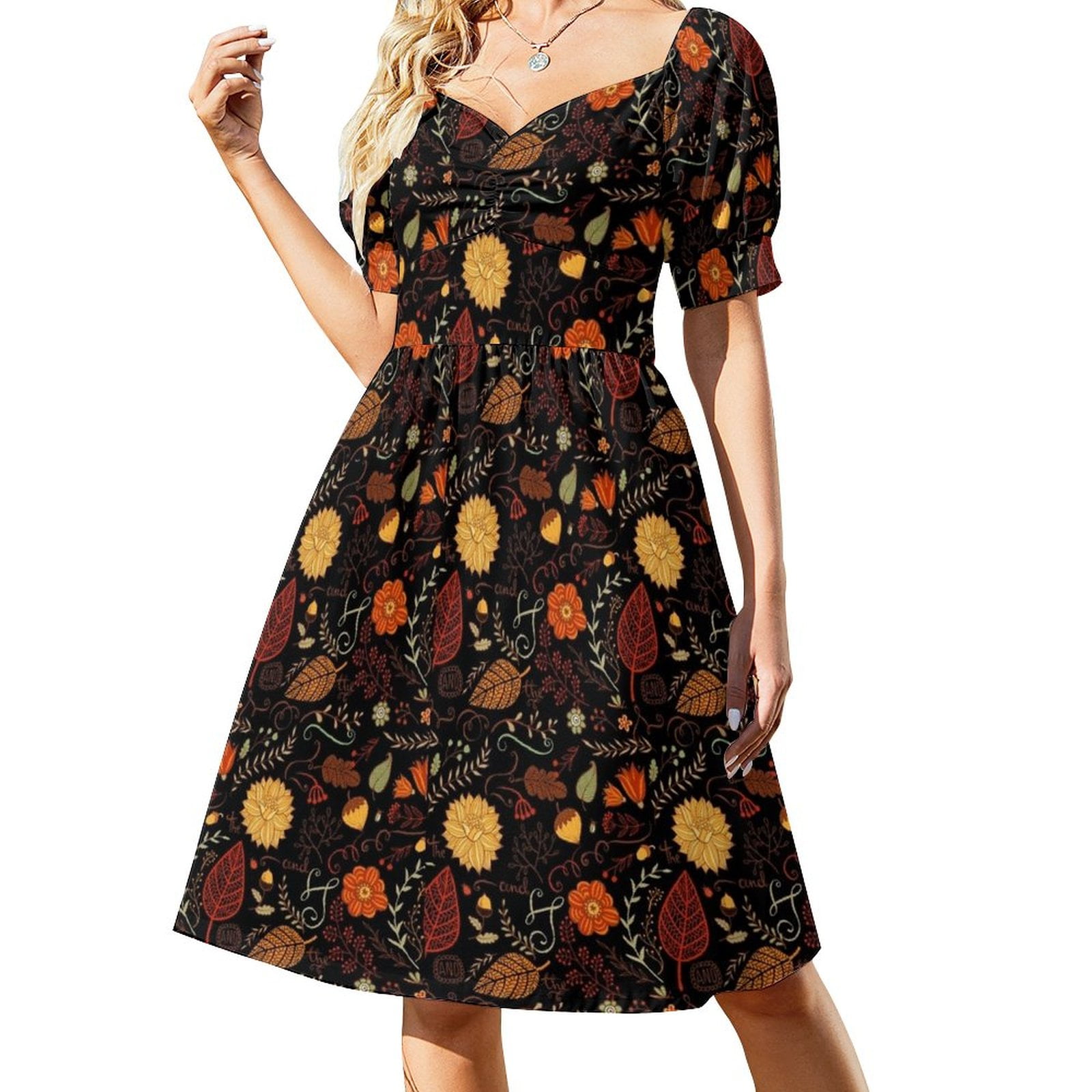 Autumn Floral/ Leaf Design on Black Sleeveless Dress Woman clothing ...