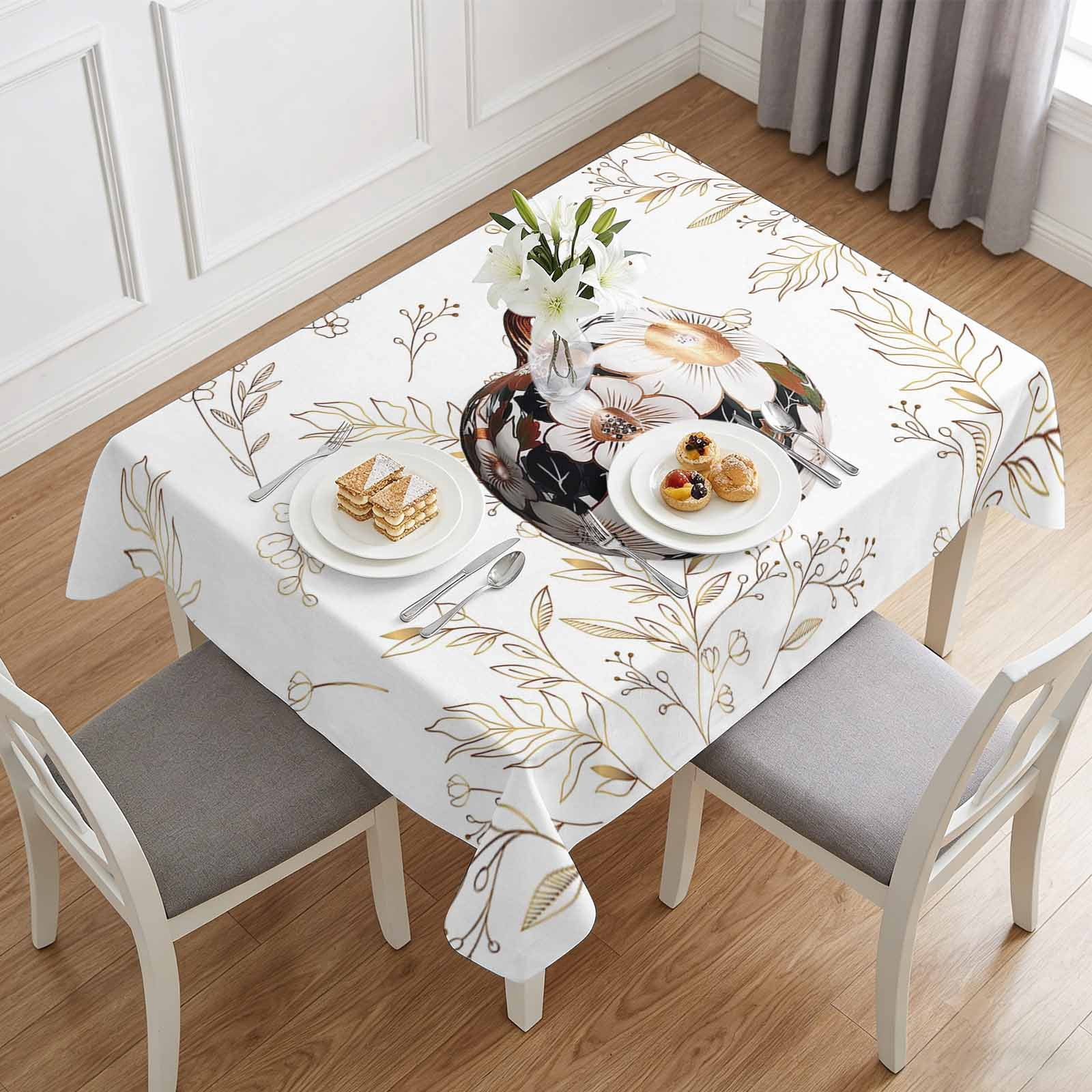 Autumn Floral Pumpkin Gold Leaves Table Cloth 60x84in, Waterproof ...