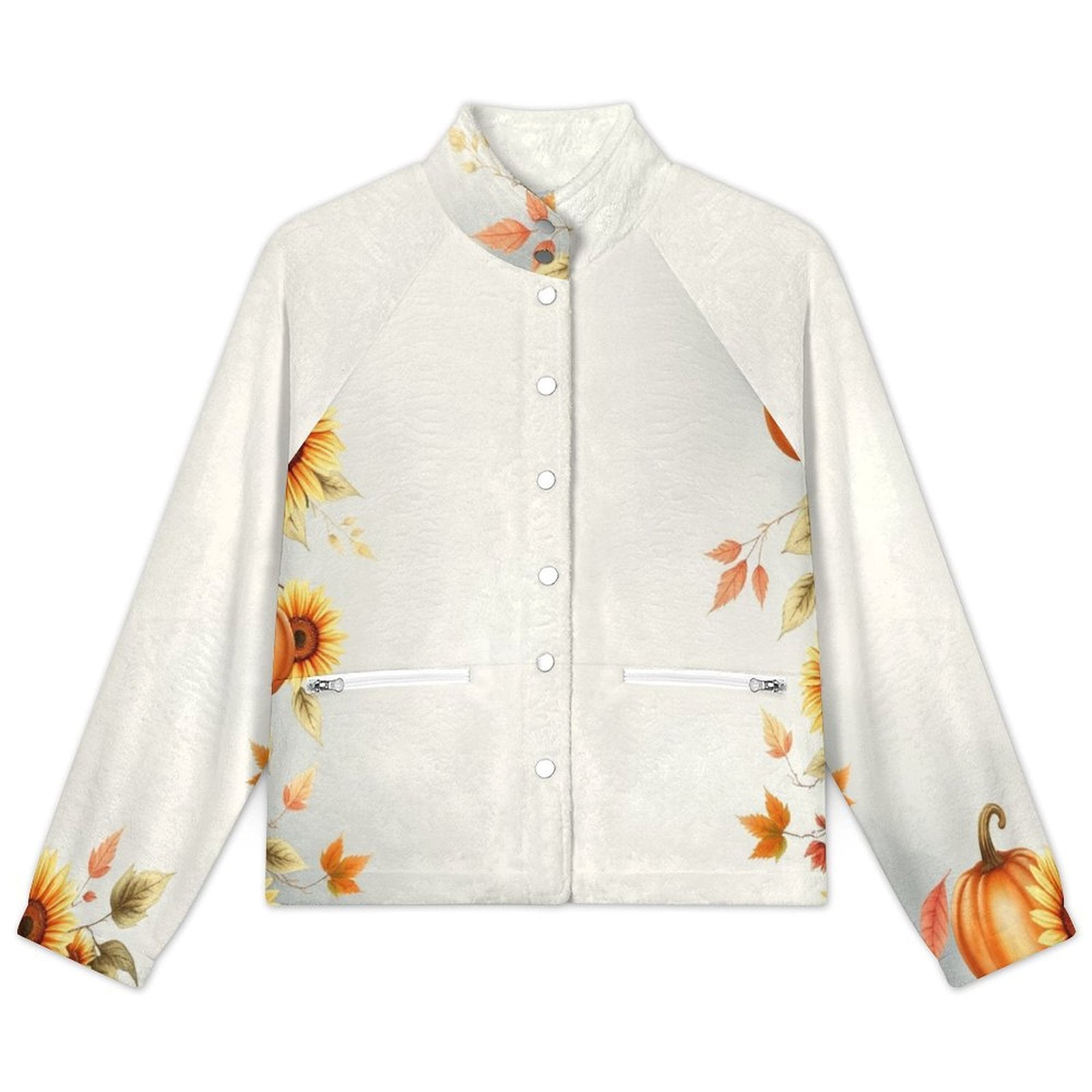Autumn Floral Pumpkins Autumn Winter Jacket Women Coat Short Plush ...