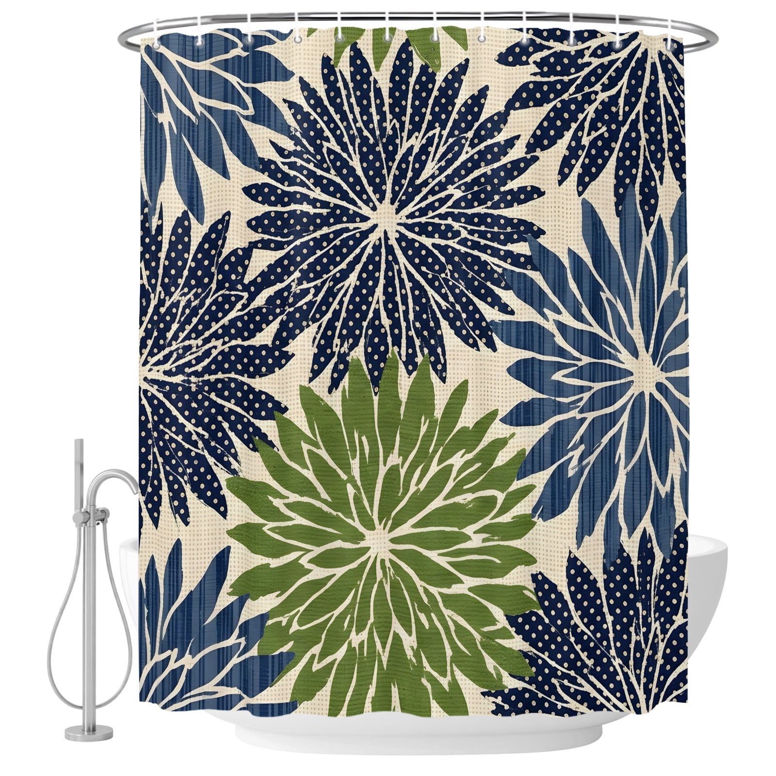 Autumn Floral Shower Curtain for Bathroom, Boho Green Navy Blue ...