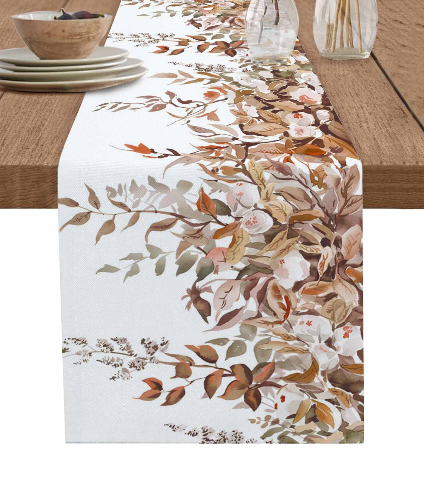Autumn Floral Table Runner 90 Inches, Farmhouse Vintage Botanical ...