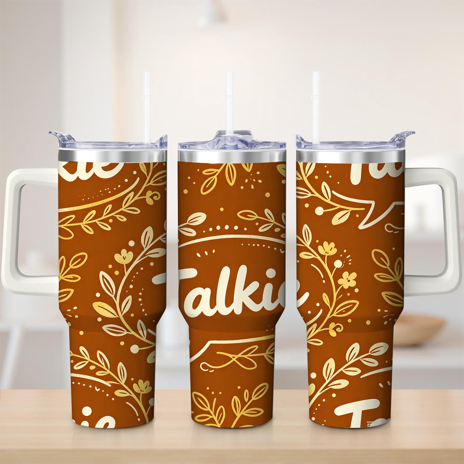 Autumn Floral Talkie Stainless Steel Insulation Mug with Lid and Handle ...