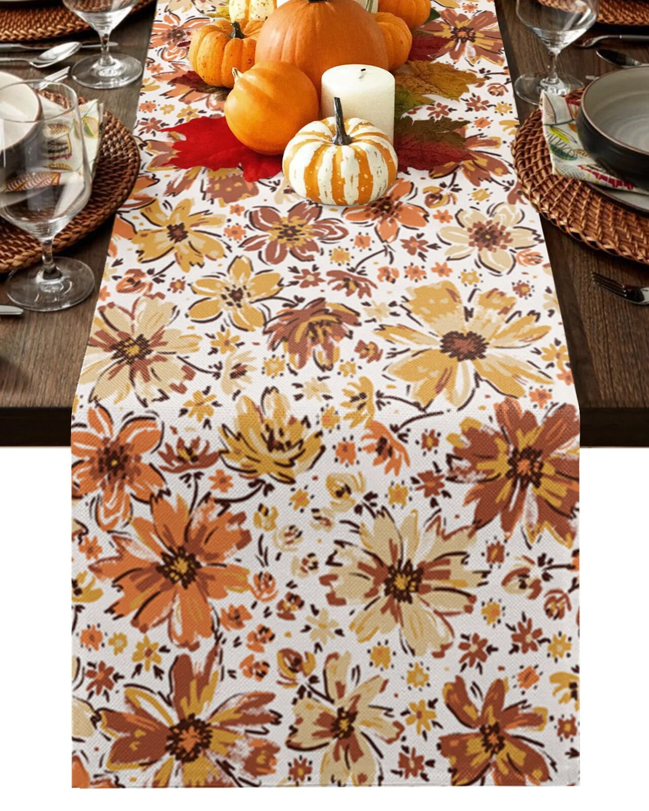 Autumn Floral Texture Table Runner Cotton Linen Wedding r Table Runner ...