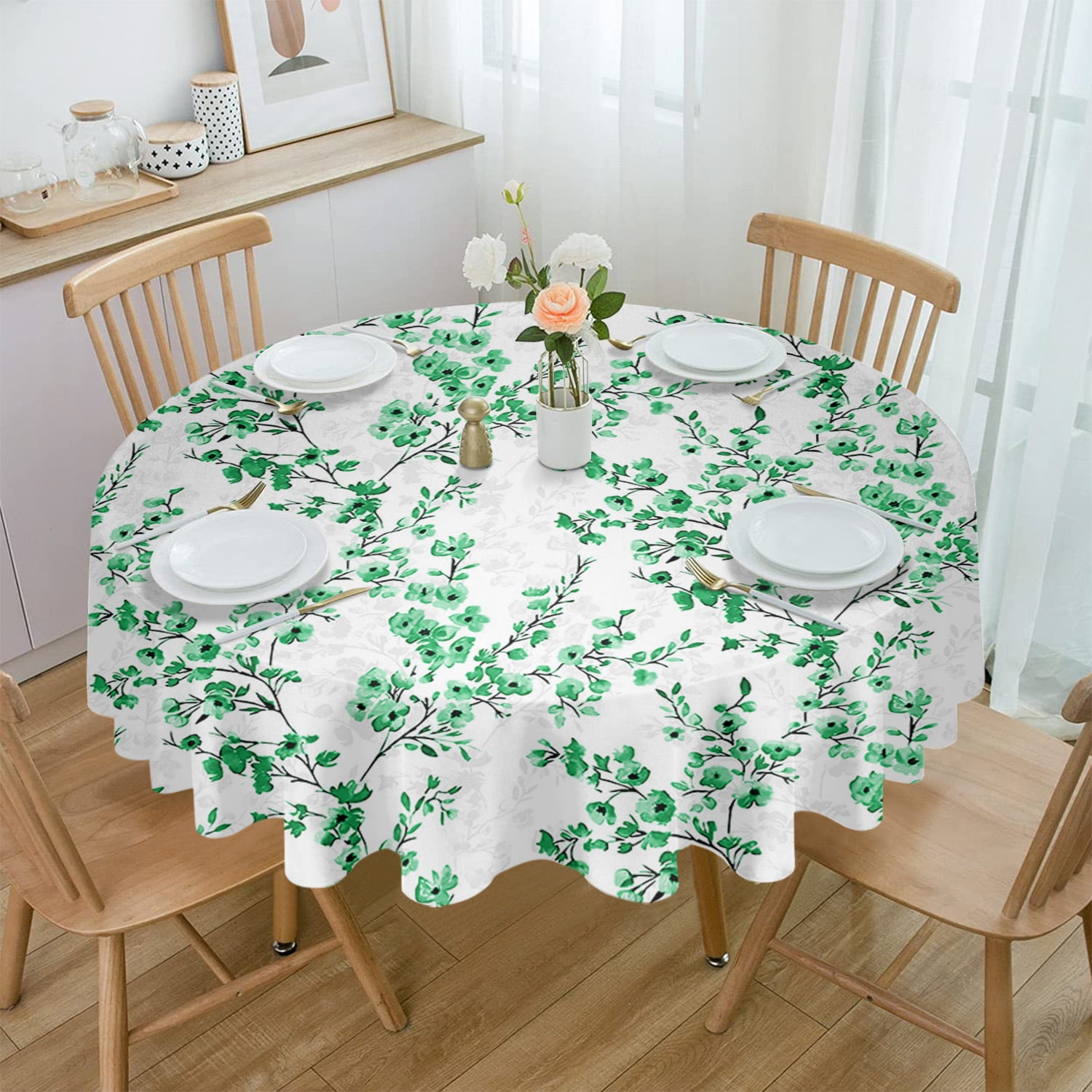 Autumn Floral Texture Tablecloths for Dining Table Waterproof Round ...