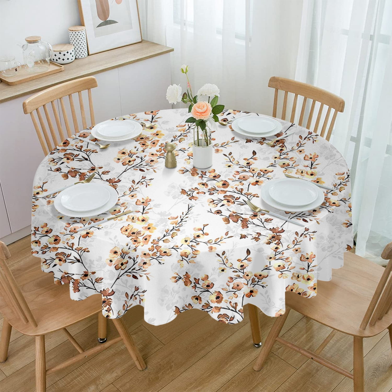 Autumn Floral Texture Tablecloths for Dining Table Waterproof Round ...
