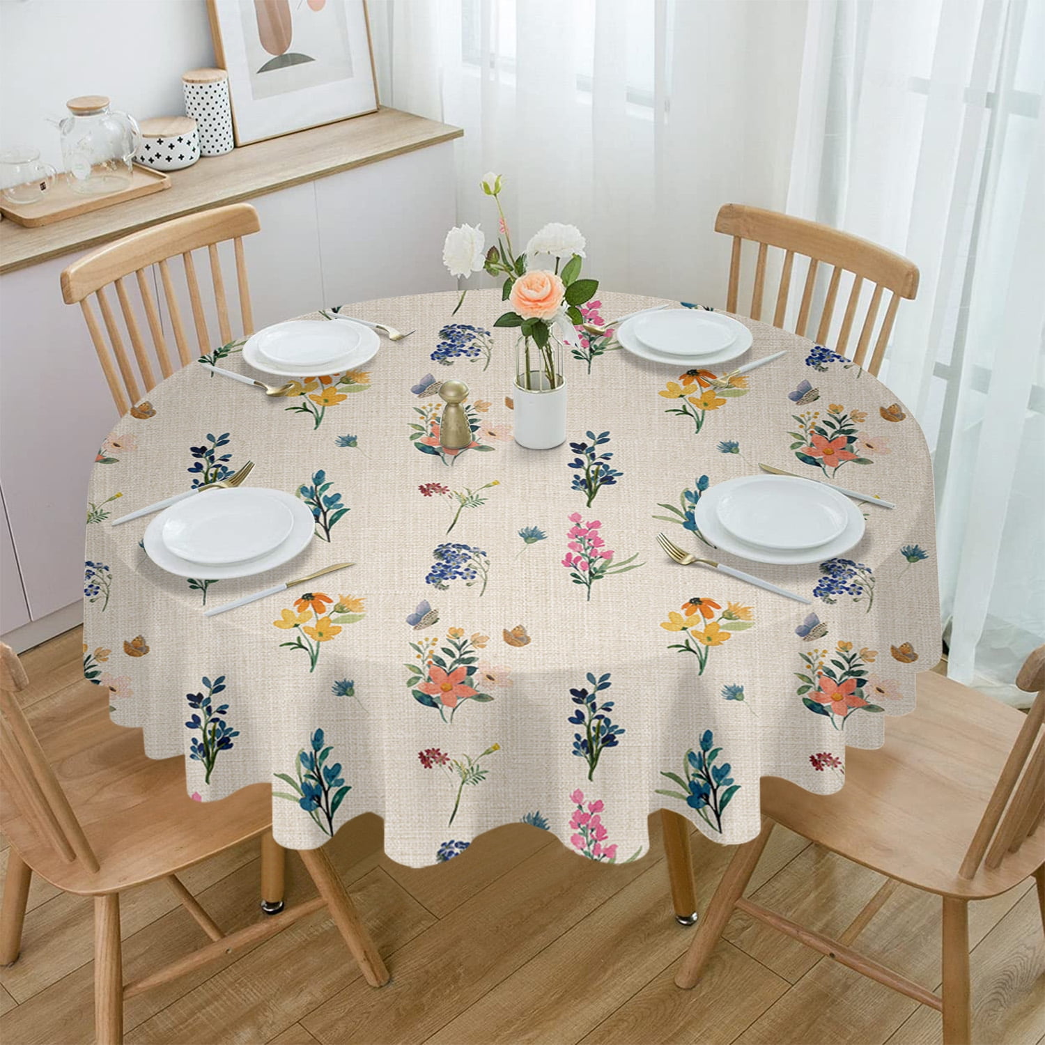 Autumn Floral Texture Tablecloths for Dining Table Waterproof Round ...