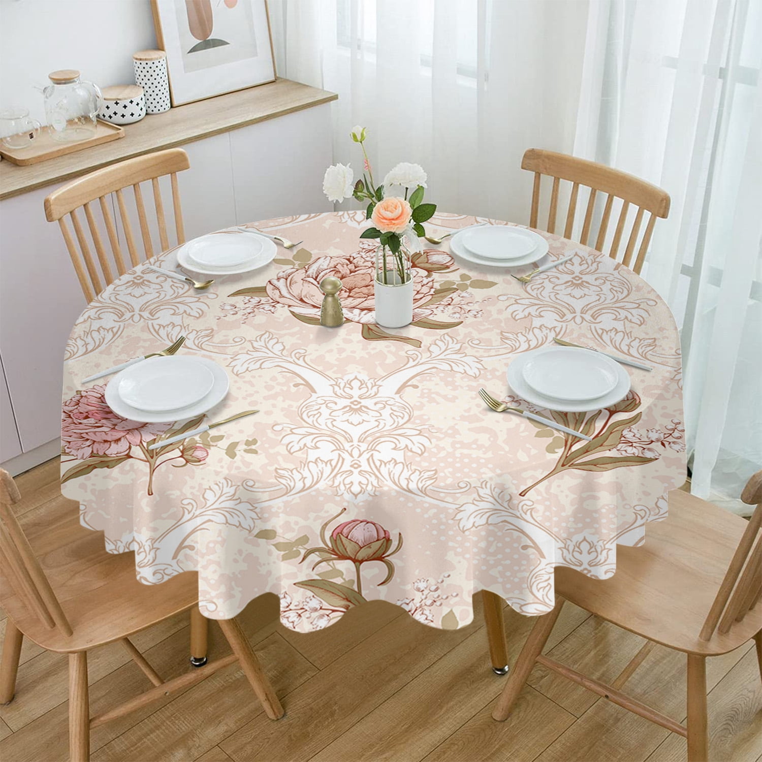Autumn Floral Texture Tablecloths for Dining Table Waterproof Round ...