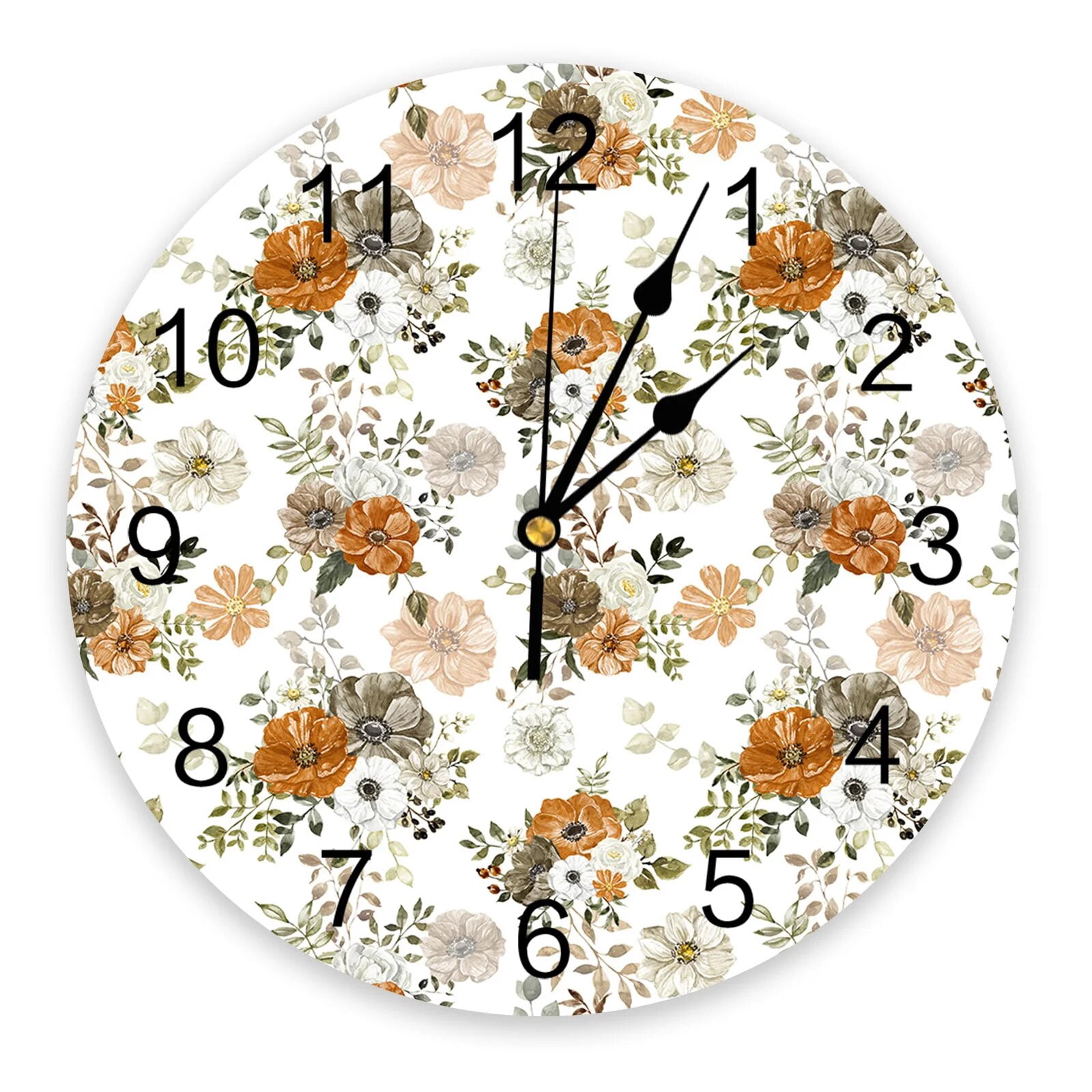 Autumn Flower Eucalyptus Leaf Texture Round Wall Clock Modern Design ...