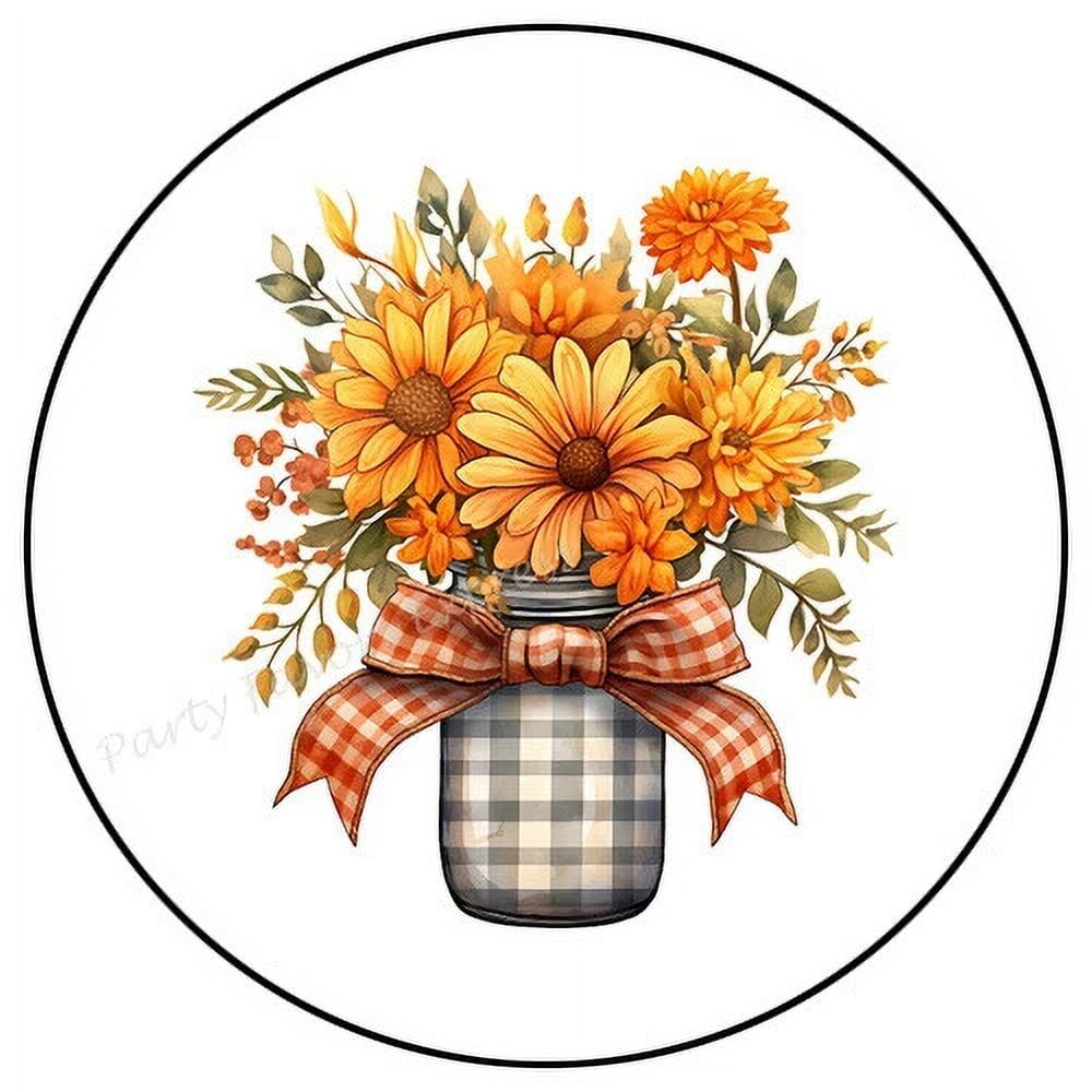 Autumn Flower Gingham Mason Jar Stickers Party Favors Phone Decal Water ...