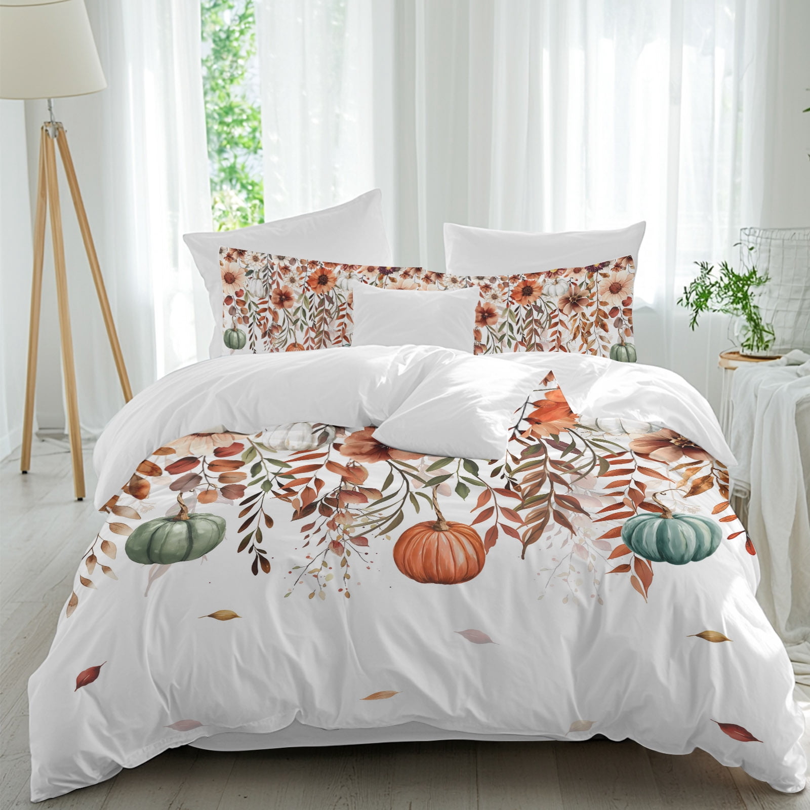Autumn Flower Leaf Soft Breathable Bedding Set with Pillow Shams Flat ...