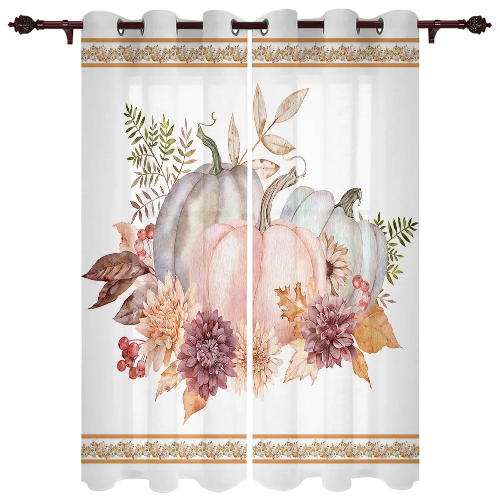 Autumn Flower Leaves Farmhouse Luxury Window Curtain for Living Room ...