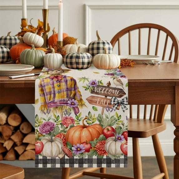 Autumn Flower Leaves Thanksgiving Pumpkin Table Runner 13x90in Non-Slip ...
