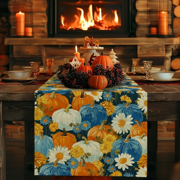 Autumn Flower Pumpkin Table Runner Dining Table Cloth r for Kitchen ...