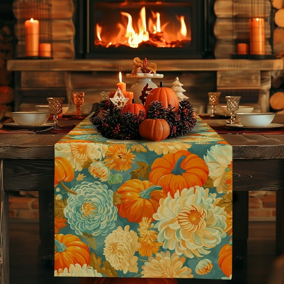 Autumn Flower Pumpkin Table Runner Dining Table Cloth r for Kitchen ...