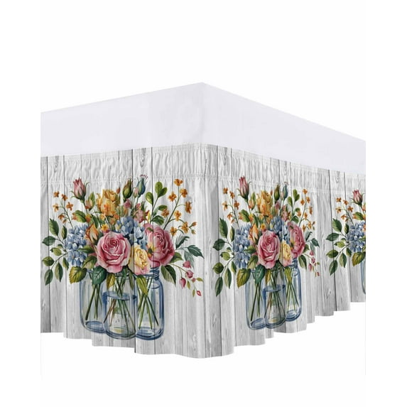 Autumn Flowers Bed Skirt California King Size 18 Inch Drop, Watercolor ...