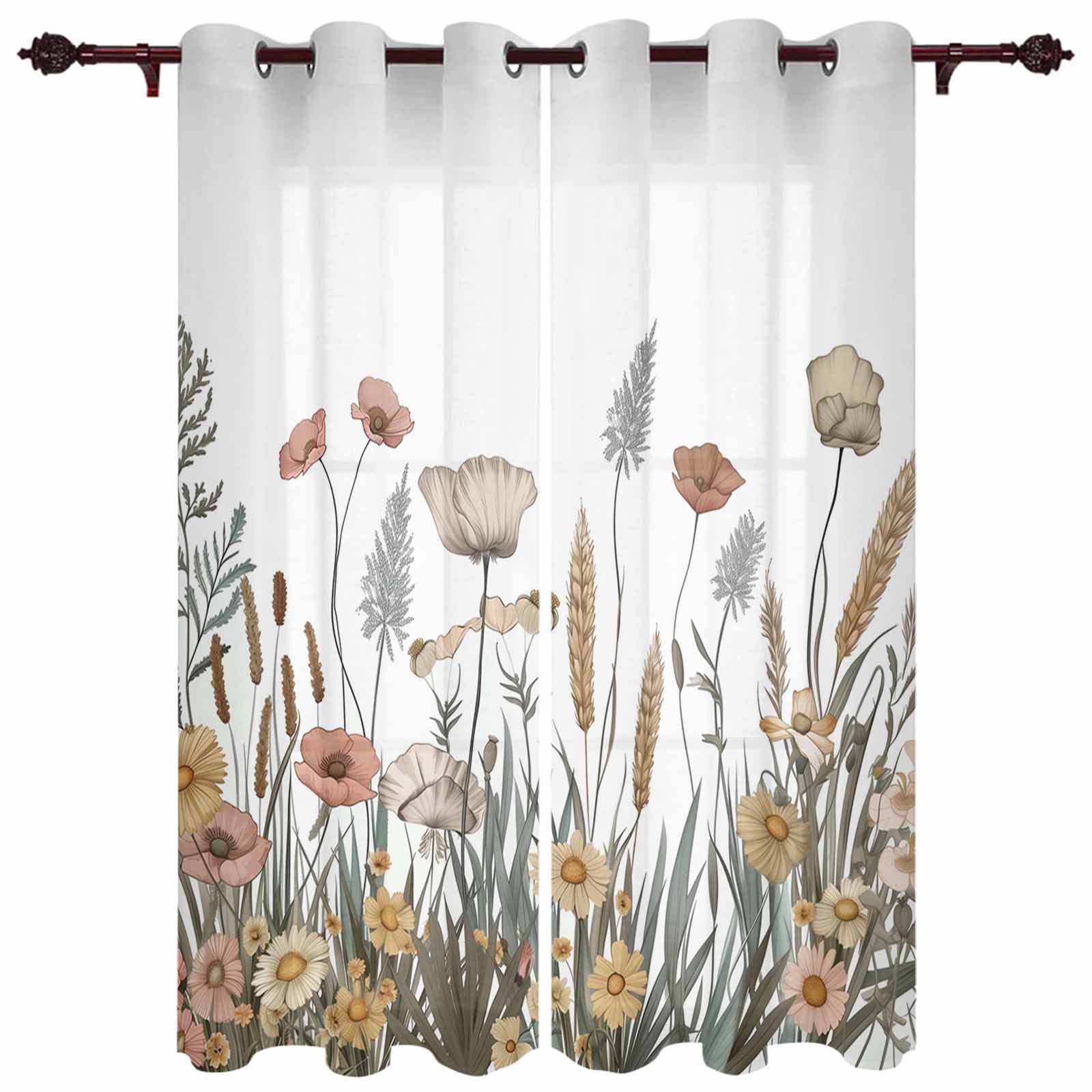 Autumn Flowers Plant Curtains for Living Room Window Curtain for ...