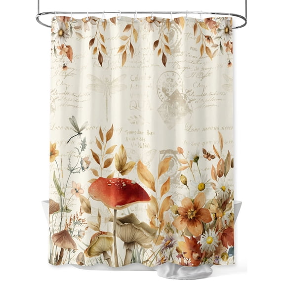Autumn Flowers Shower Curtain 60"W x 72"L Rustic Mushrooms Leaf Branch ...
