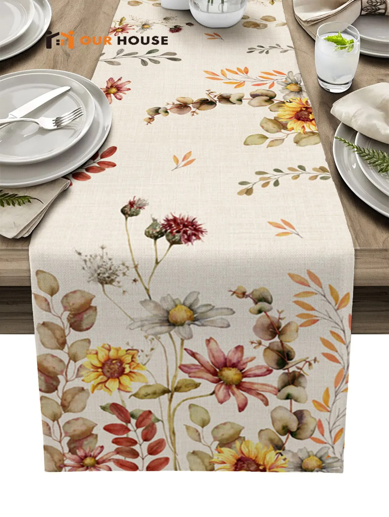 Autumn Flowers Thanksgiving Table Runner Mats Wedding Coffee Table ...