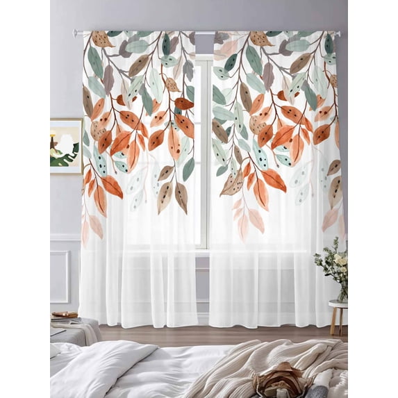 Autumn Foliage Country Leaves Sheer Curtains 2 Panels Set Ombre ...