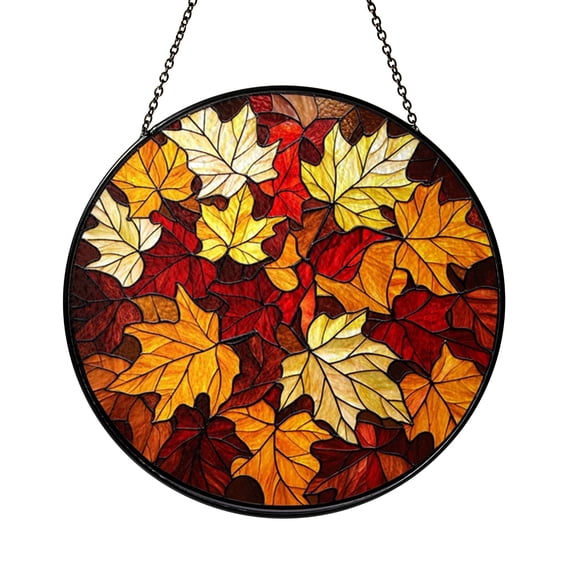 Autumn Foliage Maple Stained Glass Suncatcher Panel, Round Window ...