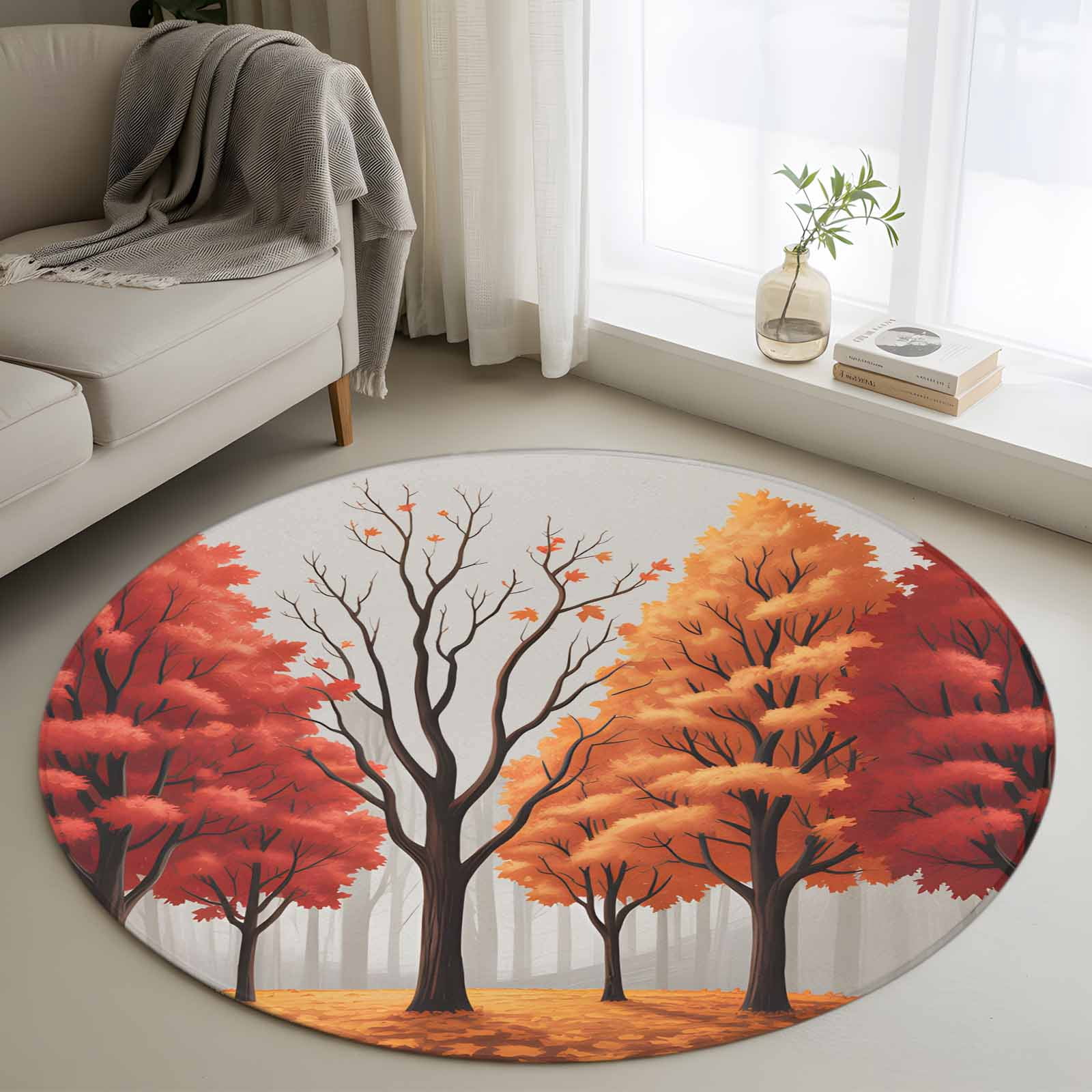 Autumn Forest 4' Round Rug for Cozy Reading Nook Home Office Chair Area ...
