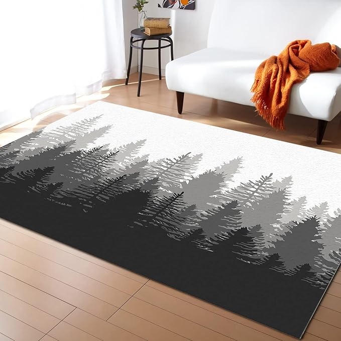 Autumn Forest Area Rug, Gradient Dark Grey Forest Entryways Mat ...