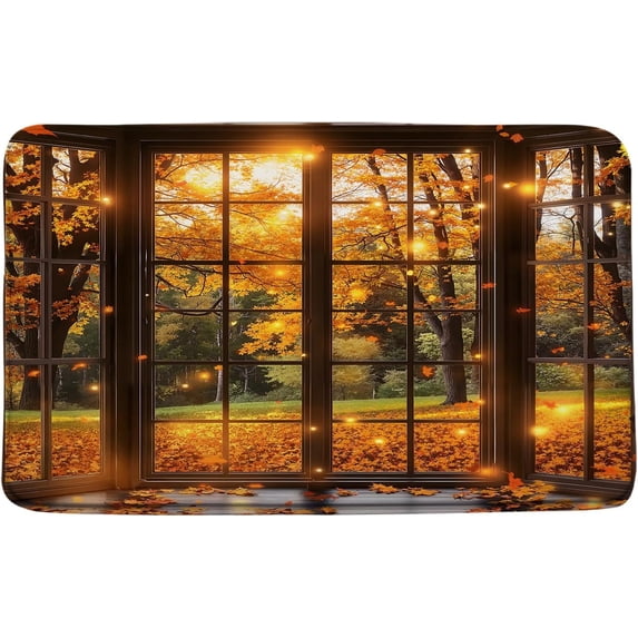 Autumn Forest Bath Mat Window View Design Bathroom Decor Rug 16x24 Inch ...