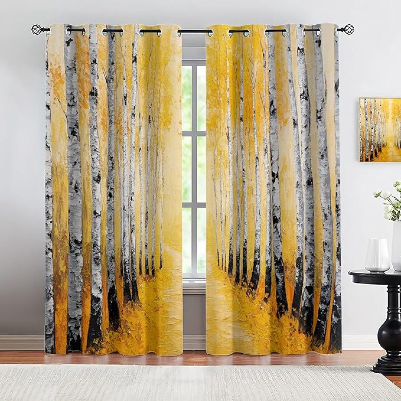 Autumn Forest Birch Tree Blackout Curtains - 3D Printed Room Darkening ...