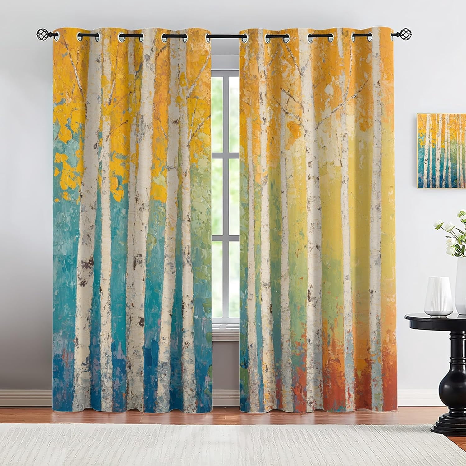 Autumn Forest Blackout Curtains, Birch Tree Art Window Drapes for ...