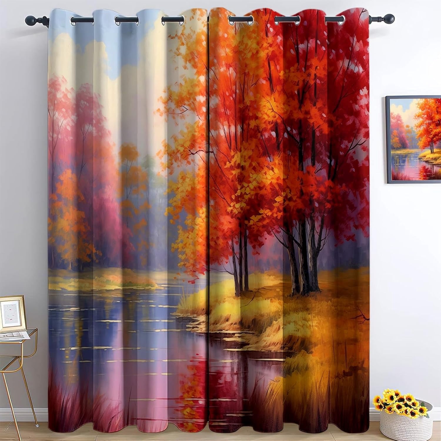 Autumn Forest Blackout Curtains, Maple Tree Orange Leaf Window Drapes ...