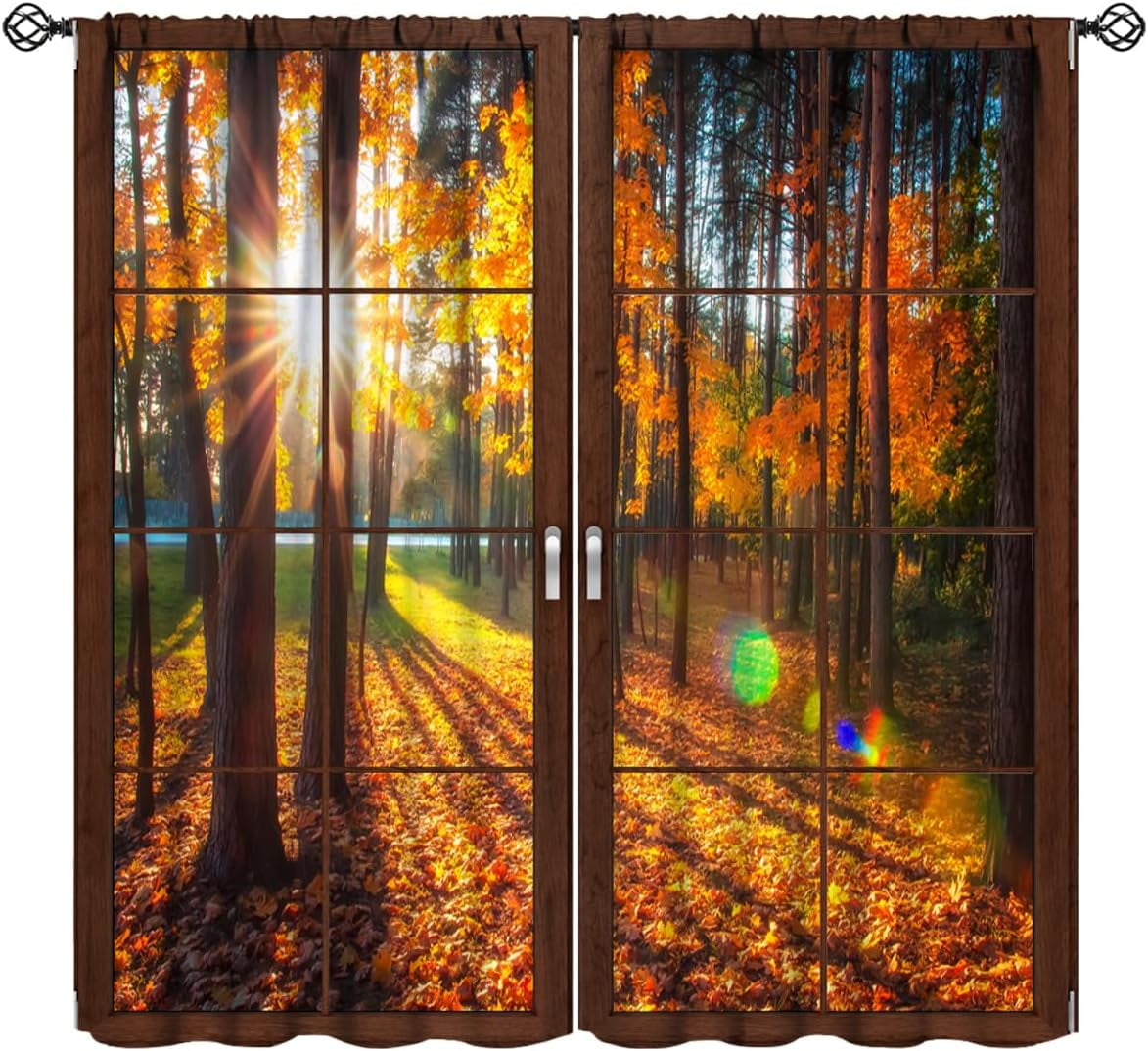 Autumn Forest Blackout Curtains Rustic Farmhouse Fall Orange Woodland ...