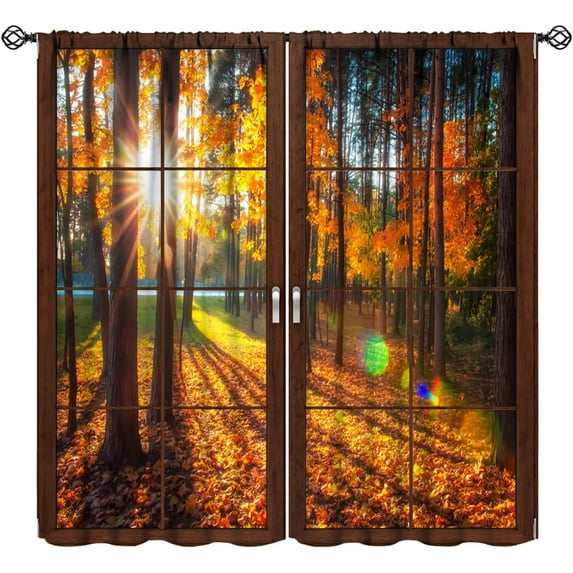 Autumn Forest Blackout Curtains Rustic Farmhouse Fall Orange Woodland ...