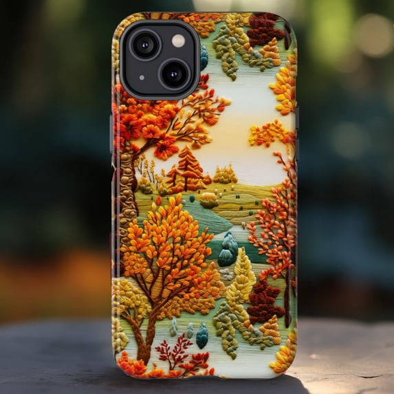 Autumn Forest Cottage Embroidered Farm Scene iPhone Case 17 through 11 ...