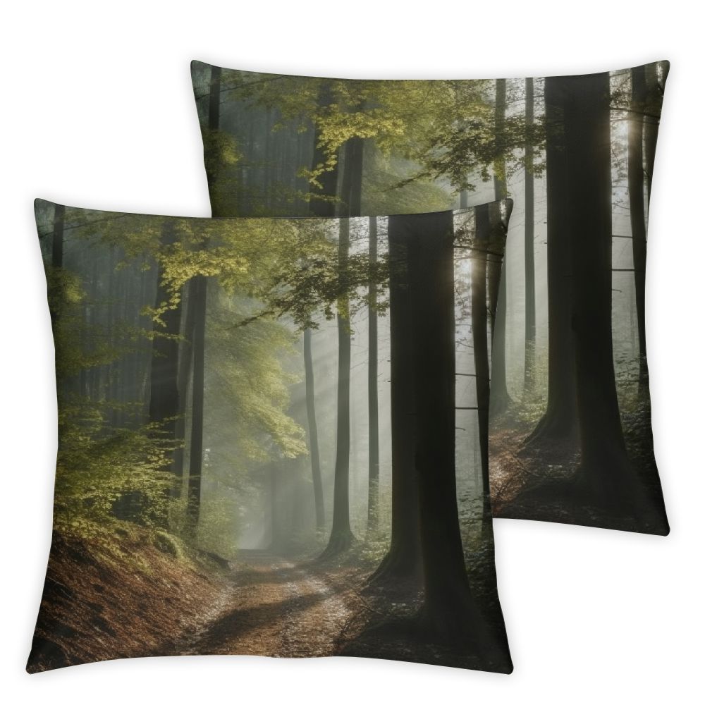 Autumn Forest Decorative Throw Pillow Case , Misty Tree Woodland ...