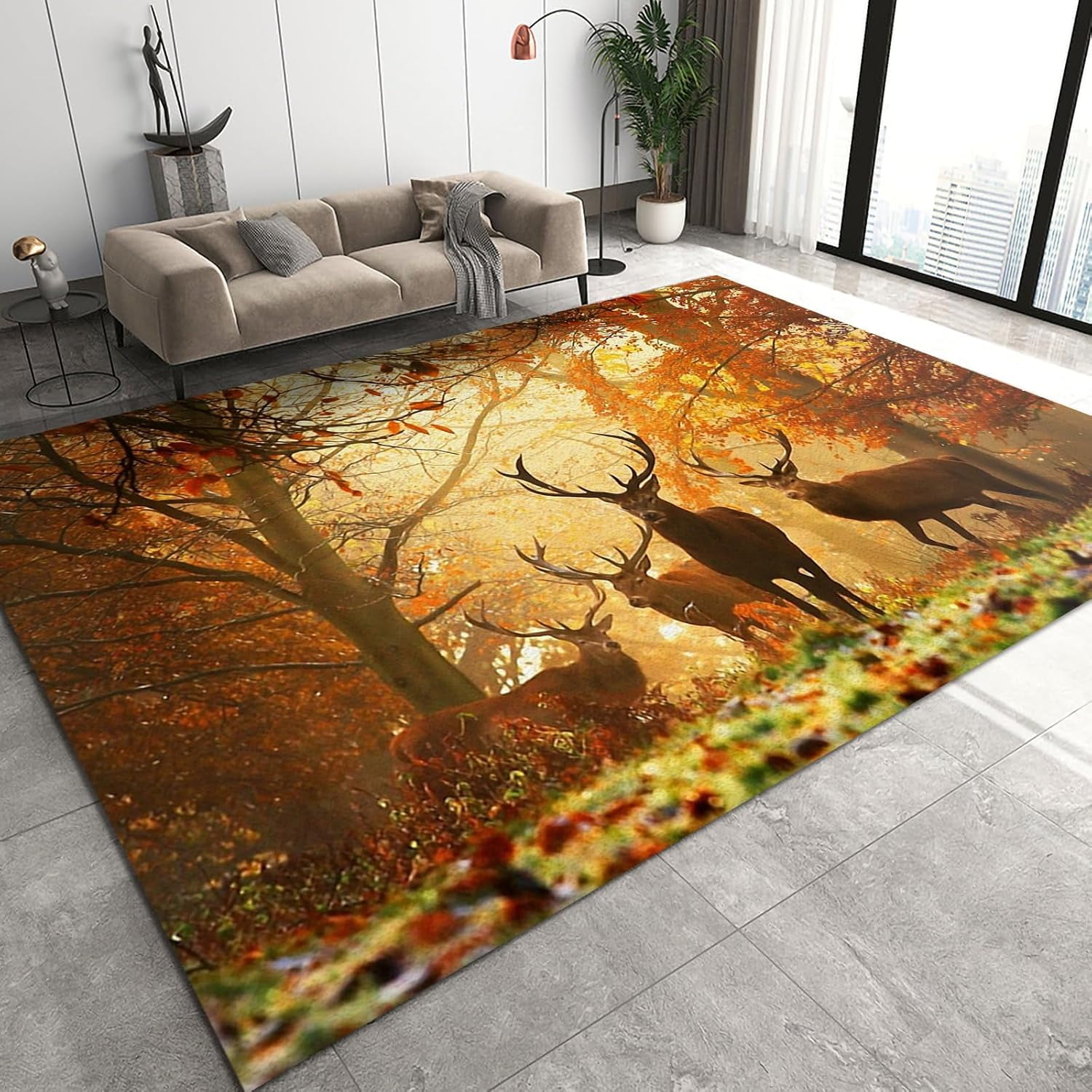 Autumn Forest Deer Animal Area Rugs, Modern Sunshine Grass Twigs ...
