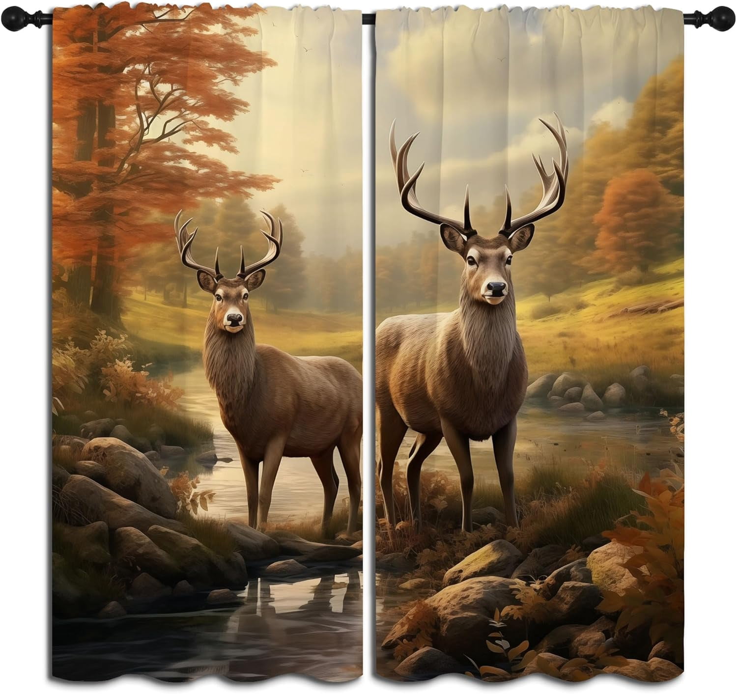 Autumn Forest Deer Blackout Curtains, Wildlife Nature Country Theme ...
