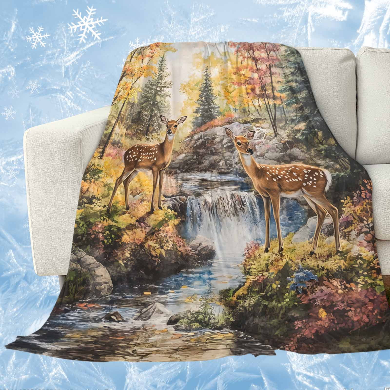 Autumn Forest Deer Cooling Blanket, Lightweight Breathable Summer Throw ...