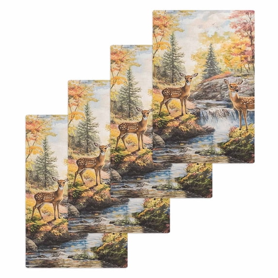 Autumn Forest Deer Kitchen Dish Towels for Drying Dishes Set of 4, Elk ...