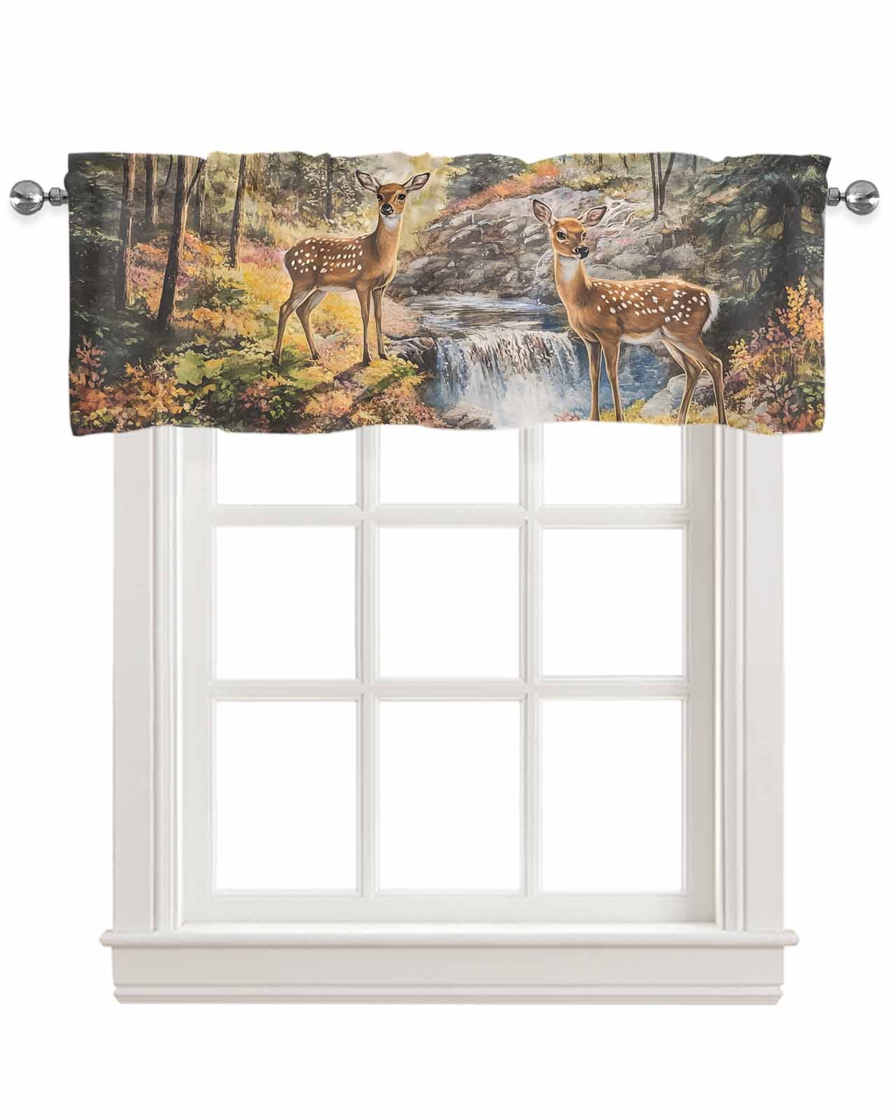 Autumn Forest Deer Kitchen Valances for Windows Farmhouse Linen Window ...