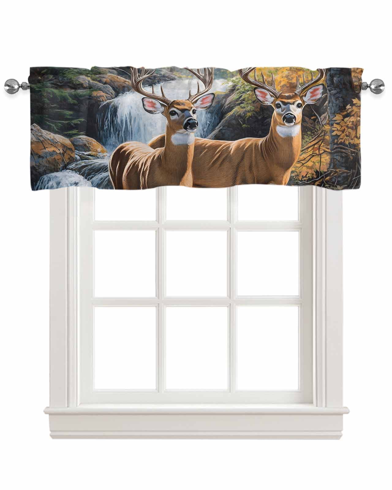 Autumn Forest Deer Kitchen Valances for Windows Farmhouse Linen Window ...
