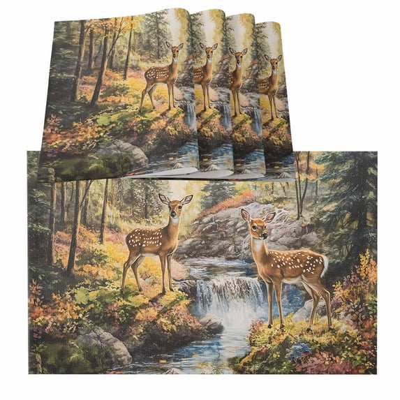 Autumn Forest Deer Placemats for Dinning Table Set of 6, Elk River ...