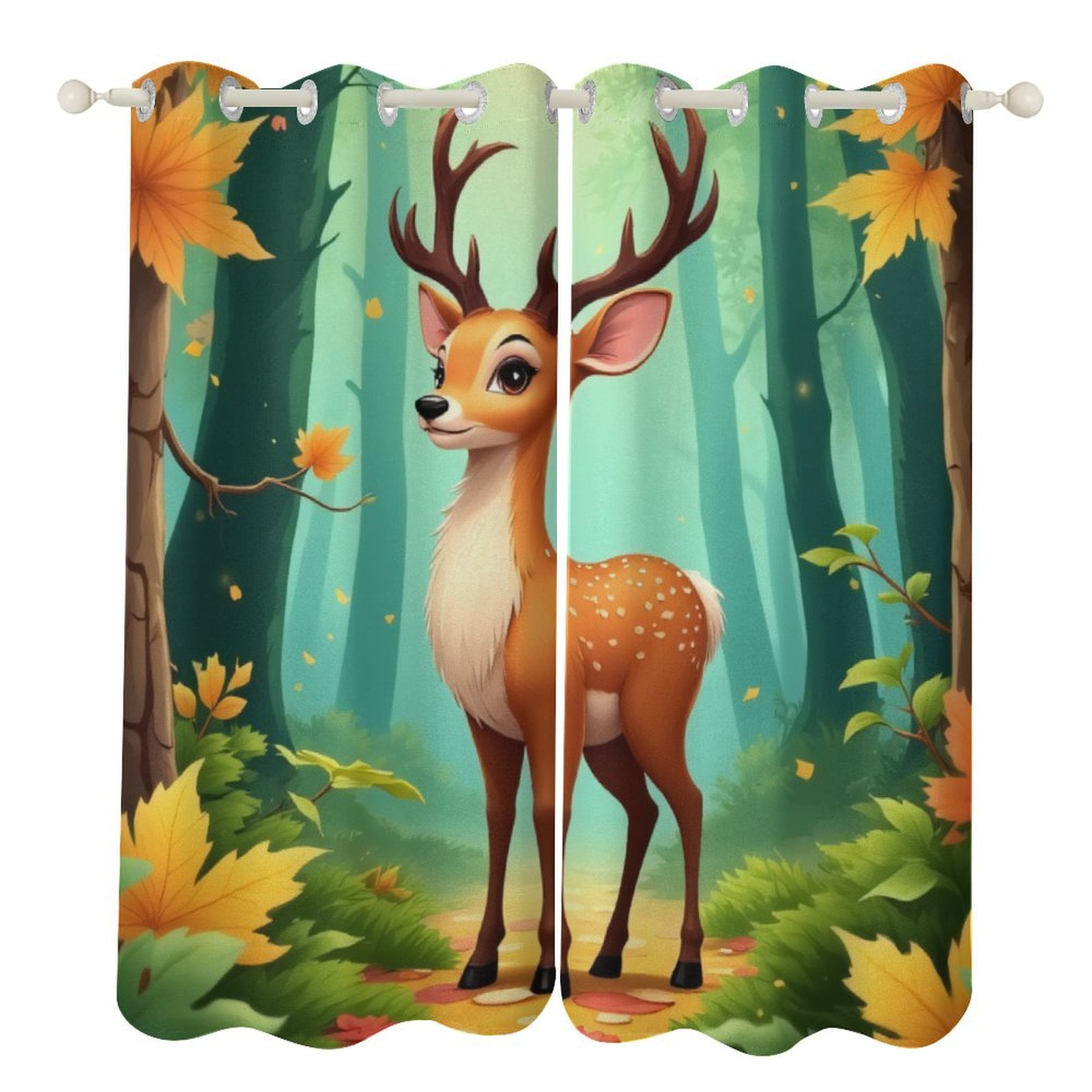 Autumn Forest Deer Scene 2 Panels Curtains for Bedroom Living Room Drapes Kitchen Window Curtain ...