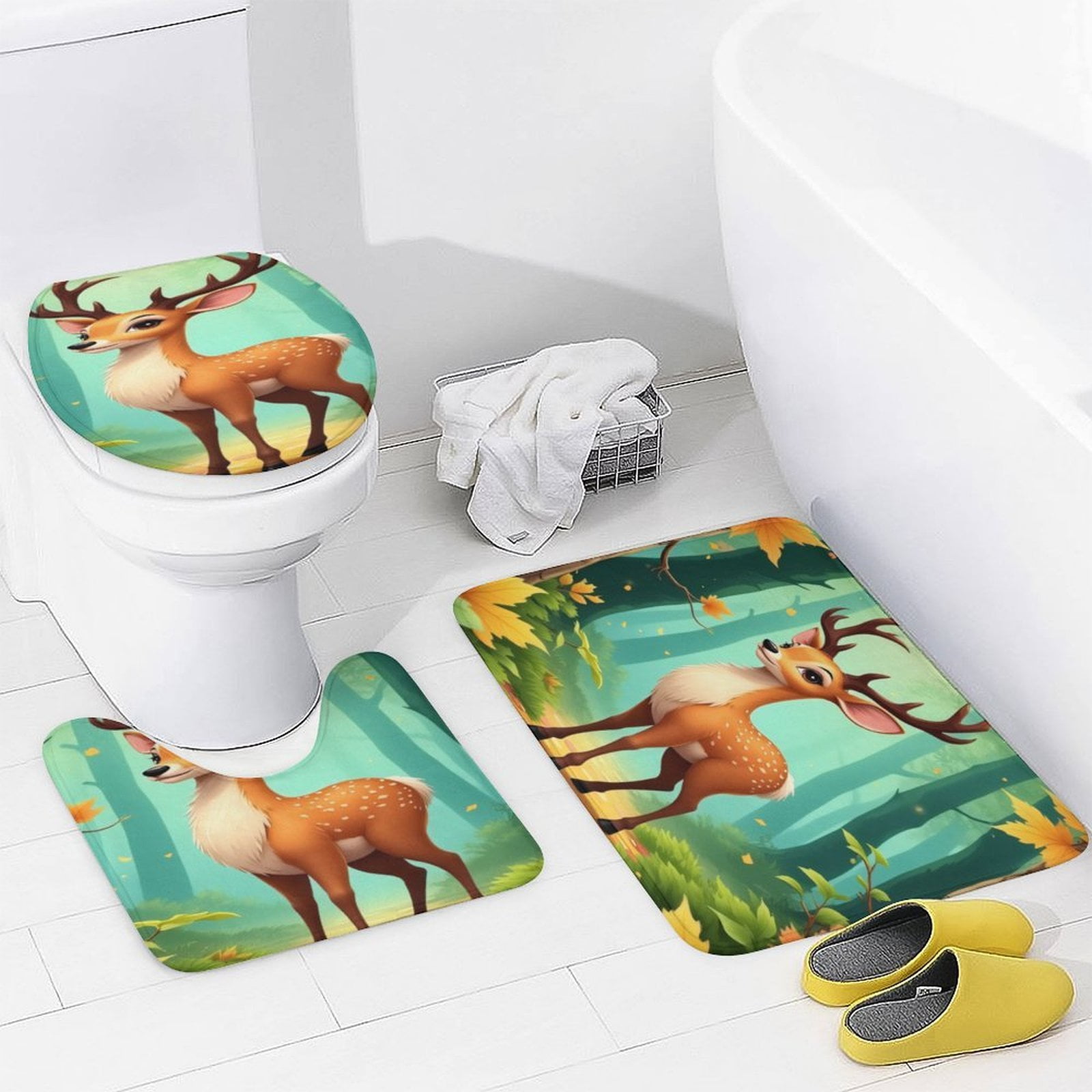 Autumn Forest Deer Scene Bathroom Mats Sets 3 Piece, Bath Mat Earth ...