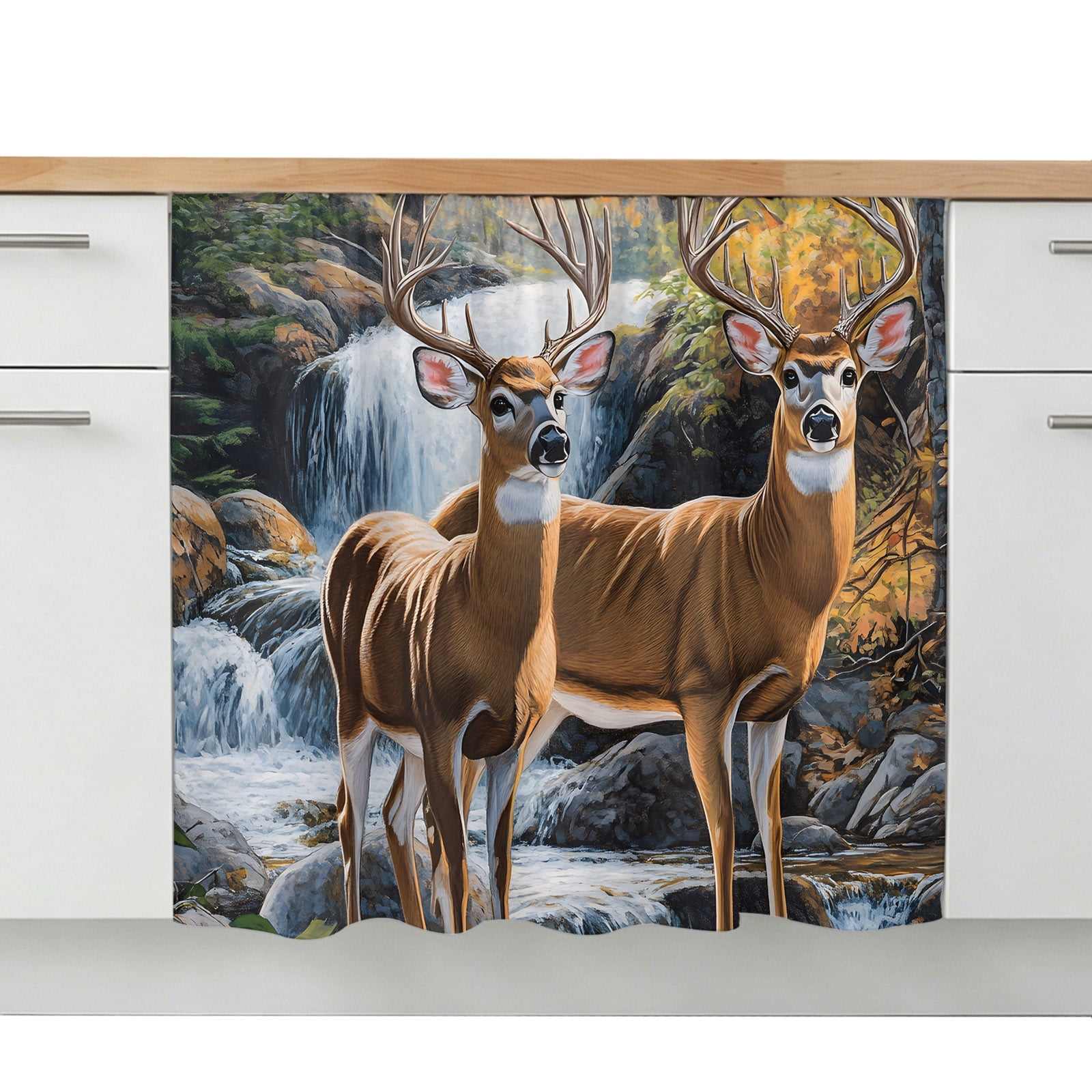 Autumn Forest Deer Sink Skirt 10"W x 11"L, Dustproof Under Sink Curtain ...