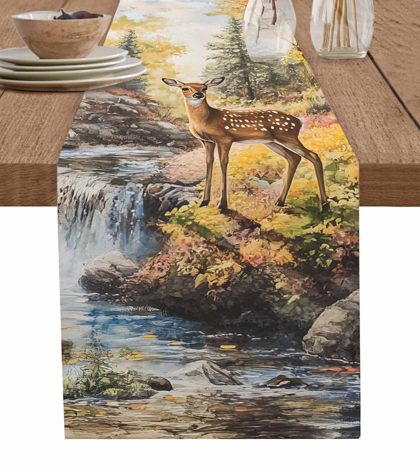 Autumn Forest Deer Table Runner 72 Inches, Elk River Mountain Bed ...